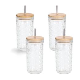 Gl&auml;ser-Set zeller PRESENT, transparent, B:8,9cm H:16,4cm &Oslash;:8,9cm, Glas, Trinkgef&auml;&szlig;e, Gl&auml;ser-Set, inkl. Trinkhalm, 580 ml, 4-teilig