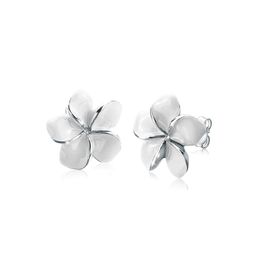Paar Ohrstecker Elli "Ohrringe Frangipani Bl&uuml;te Natur Blume Emaille 925 Silber", wei&szlig;, Ohrringe, Damen, ohne Stein, Silber 925 (Sterlingsilber), Paar Ohrstecker