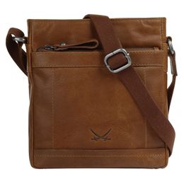 Umh&auml;ngetasche Sansibar, Damen, Gr. B/H/T: 20cm x 20cm x 5cm onesize, braun (cognac), Leder, leicht gl&auml;nzend, unifarben, Taschen Umh&auml;ngetasche, echt Leder