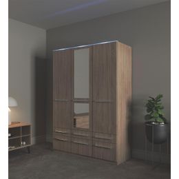 Kleiderschrank Priess "Schrank Garderobe W&auml;scheschrank Barcelona in 5 Breiten", braun (struktureichefarben hell), B:140cm H:193cm T:54cm, Holzwerkstoff, Schr&auml;nke, Kleiderschrank, viel Stauraum, ger&auml;umige Schubk&auml;sten, mit Spiegel, MADE IN GERMANY