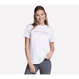 T-Shirt Skechers, Damen, Gr. M (38/40), wei&szlig; (hellwei&szlig;), Obermaterial: 52% Baumwolle, 48% Polyester, Rundhals, Shirts T-Shirt, klassischer Schnitt, atmungsaktives Jersey-Gewebe