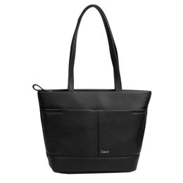 Shopper Gabor "Lenea", Damen, Gr. B/H/T: 36cm x 24,5cm x 11cm, schwarz, Polyurethan, clean, gepflegt, unifarben, Taschen Shopper, aus recyceltem Polyurethan mit dekorativen Ziern&auml;hten
