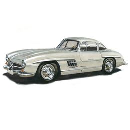 Fototapete papermoon "MB300SL GULLWING 1954 -VINTAGE AUTO ILLUSTRATION RETRO", bunt, B:2m L:1,49m, Vlies, Tapeten, Fototapete