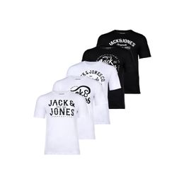 Jack & Jones T-Shirt JACK & JONES "T-Shirt JJLEOGRA TEE CREW NECK 5PK 5er Pack", Herren, Gr. L, wei&szlig; (wei&szlig;, schwarz), Obermaterial: 100% Baumwolle CO., Shirts T-Shirt