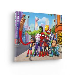 Leinwandbild Komar "Spidey and His Amazing Friends Selfie - Gr&ouml;&szlig;e 40 x 30 cm", bunt (farbe rahmen: braun, farbe bild(er): bunt), B:40cm H:30cm T:2cm, Holz, Papier, Bilder, Leinwandbild, Keilrahmenbild mit Echtholzrahmen, Kinderzimmer