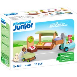 Konstruktions-Spielset Playmobil "Bio-Marktstand & Gabelstapler (71691), JUNIOR", bunt, Spielbausteine, Baby, Kunststoff, Konstruktions-Spielset, Made in Europe