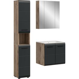 Badezimmer-Set Welltime, nox oak nb, sschwarz matt, B:105cm H:185cm T:46cm, Holzwerkstoff, MDF, Kastenm&ouml;bel-Sets, Badezimmer-Set, Florenz, Badkombination 4-tlg.,Nox Oak/Schwarz matt, inkl. Waschb.