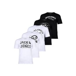 Jack & Jones T-Shirt JACK & JONES "T-Shirt JJLEOGRA TEE CREW NECK 5PK 5er Pack", Herren, Gr. XL, wei&szlig; (wei&szlig;, schwarz), Obermaterial: 100% Baumwolle CO., Shirts T-Shirt