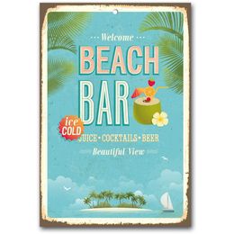 Metallbild Home Affaire "Beach Bar", blau (farbe bild(er): t&uuml;rkis), B:20cm H:30cm T:0,4cm, Metall, Stahl, Bilder, Metallbild, Beach, Stahlschild, Blechschild, Hawai, Cocktails