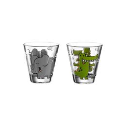 Kinderbecher Leonardo "Kinderbecher Bambini 215 ml 2er Set", bunt (elefant, krokodil), Glas, Trinkgef&auml;&szlig;e, Kinderbecher