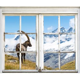 Wandsticker queence "Steinbock", wei&szlig;, B:40cm H:60cm T:0,1cm, Wandtattoos, Wandsticker, Wandsticker, Wandbild, selbstklebend, 3D, Fenster, Steinbock