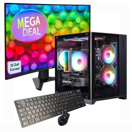 GAMEMAX PC-Komplettsystem "MegaDeal Infinity Mini BK 2616 Ryzen 5 5500 RTX 5050 32GB DDR4 1TB SSD", Energieeffizienz: E, schwarz, Microsoft Windows 11 Home (64 Bit), 32 GB RAM 1.000 GB SSD, Computer_Komplettsysteme, Windows 11 + MSI MAG 32C6 Curved Monitor, 80cm (32"), PC-Komplettsystem