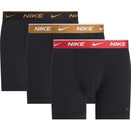 Boxershorts NIKE UNDERWEAR "BOXER BRIEF 3PK", Herren, Gr. L, 3 Stk., blk light crimsn, desrt ochre, blk wb, Jersey, Obermaterial: 95% Baumwolle, 3% sonstige Fasern, 2% Elasthan, kontrastfarbene Details, unifarben, k&ouml;rpernah, Unterhosen Boxershorts, mit NIKE Logo-Elastikbund