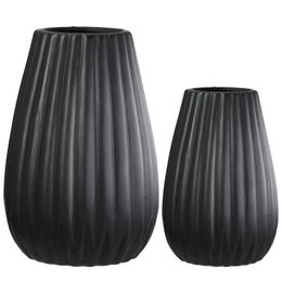 Tischvase CASABLANCA BY GILDE "2tlg. Set Vase Piega schwarz H.17 cm", schwarz, B:10,5cm H:17cm T:10,5cm &Oslash;:10,5cm, Porzellan, Vasen, Tischvase