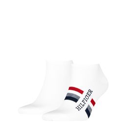Sneakersocken Tommy Hilfiger "TH MEN SNEAKER 2P HILFIGER TAB", Herren, Gr. 39-42, wei&szlig;, Baumwollmischung, normal, Socken Sneakersocken, Atmungsaktiv, Markenlogo