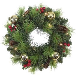N&auml;ve N&Auml;VE LED Dekoobjekt "Dekokranz Noel, Weihnachtsdeko, T&uuml;rkranz mit Kugeln, Zapfen und Beeren", gr&uuml;n (gr&uuml;n, goldfarben, rot), &Oslash; 35cm H: 8cm, 1 Stk., Leuchten, LED-Weihnachtskranz mit Timer, &Oslash; ca. 35 cm, LED Dekoobjekt