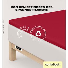 Spannbettlaken Schlafgut "EASY Jersey Elasthan Topper", rot (rot deep), 1 Stk., Jersey, 140-160x200-220 10cm, Jersey, Obermaterial: 95% Baumwolle, 5% Elasthan, Bettlaken, Spannbettlaken, MADE IN GREEN by OEKO-TEX