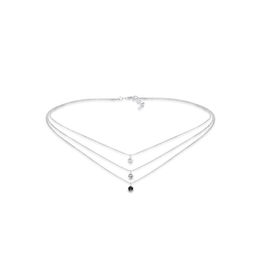 Choker Elli "Halskette Choker 3-reihig Kristalle 925 Sterling Silber" Gr. 36, silber, Halsketten, Damen, mit Steinen, Silber 925 (Sterlingsilber), Choker