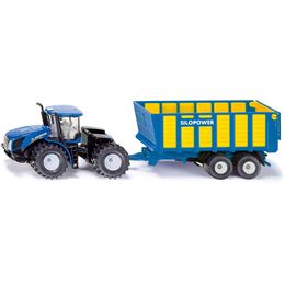 Spielzeug-Traktor Siku "Siku Farmer, New Holland T mit Silagewagen (1947)", blau (blau, gelb), Spielzeugfahrzeuge, KinderB:6cm H:8cm T:32cm, Spielzeug-Traktor, B:6cm H:8cm T:32cm