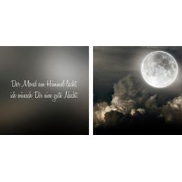 Leinwandbild queence "Mond", grau (farbe bild(er): grau), B:80cm H:40cm T:2cm, Canvas, Holzrahmen, Bilder, Leinwandbild, Premium-Leinwandstoff, Handarbeit aus Deutschland, Spruch, 2er Set