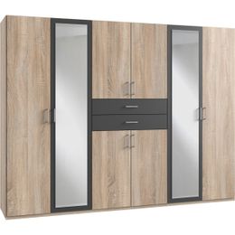Kleiderschrank wimex "Diver Dreht&uuml;renschrank mit Spiegel, 180, 225 o. 270cm breit", grau (struktureichefb hell, graphit, griffe alu), B:270cm H:207cm T:58cm, Schr&auml;nke, Kleiderschrank, Bestseller Schlafzimmerschrank wahlweise 3 Innenausstattungen