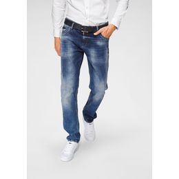 Cipo & Baxx Straight-Jeans CIPO & BAXX "Red Dot", Herren, Gr. 33, L&auml;nge 32, blau (blau used), Denim/Jeans, Obermaterial: 98% Baumwolle, 2% Elasthan, Abriebeffekte, normal, Jeans Straight-Jeans