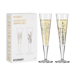 Champagnerglas Ritzenhoff "Champagnergl&auml;ser Goldnacht 205 ml 2er Set gold", gold, 2 tlg., Kristallglas, Trinkgef&auml;&szlig;e, Champagnerglas