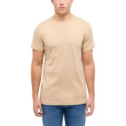 Kurzarmshirt Mustang "Herren Style Allen", Herren, Gr. XL, beige, Strick, 100% Baumwolle, Rundhals, Shirts Kurzarmshirt