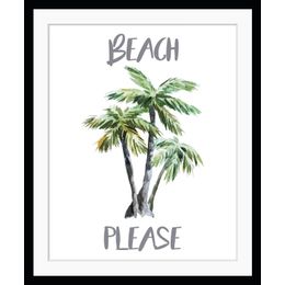 Bild queence "BEACH PLEASE", bunt (farbe rahmen: schwarz, farbe bild(er): wei&szlig;, gr&uuml;n, braun), B:30cm H:40cm, Acrylglas, Holz, Papier, Bilder, Bild, HD Premium Poster-Druck inkl. Holzrahmen
