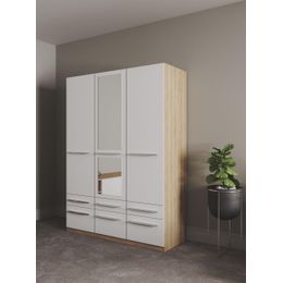 Kleiderschrank Priess "Schrank Garderobe W&auml;scheschrank Barcelona in 5 Breiten", wei&szlig; (eichefarben artisan, wei&szlig;), B:140cm H:193cm T:54cm, Holzwerkstoff, Schr&auml;nke, Kleiderschrank, viel Stauraum, ger&auml;umige Schubk&auml;sten, mit Spiegel, MADE IN GERMANY