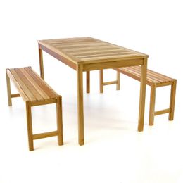 Garten-Essgruppe Vcm "3-tlg. Sitzgruppe Garten Tisch Bank Holz Teak", braun, B:69cm, Obermaterial: 100% Holz Wood., Sitzm&ouml;bel-Sets, Garten-Essgruppe