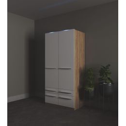 Kleiderschrank Priess "Schrank Garderobe W&auml;scheschrank Barcelona in 5 Breiten", wei&szlig; (eichefarben artisan, wei&szlig;), B:94cm H:193cm T:54cm, Holzwerkstoff, Schr&auml;nke, Kleiderschrank, viel Stauraum, ger&auml;umige Schubk&auml;sten, mit Spiegel, MADE IN GERMANY