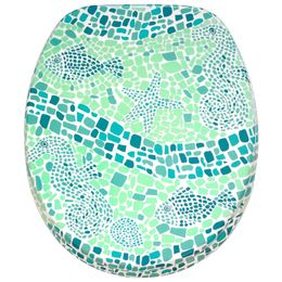 WC-Sitz Sanilo "Mosaic World Green", gr&uuml;n (gr&uuml;n, wei&szlig;), B:37,7cm L:47cm, MDF - Mitteldichte Holzfaserplatte, WC-Sitze, WC-Sitz, mit Absenkautomatik