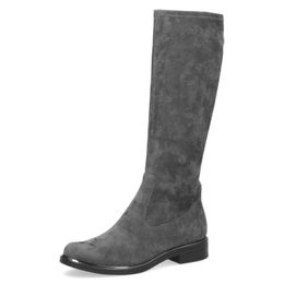Schlupfstiefel Caprice, Damen, Gr. 40,5, XS-Schaft, grau (dunkelgrau), Textil, unifarben, Schuhe Schlupfstiefel, Blockabsatz, Langschaftstiefel in klassischer Linie, XS Schaft