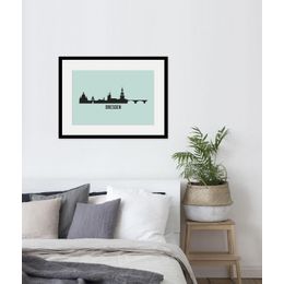 Bild queence "Dresden Skyline", blau (farbe rahmen: schwarz, farbe bild(er): blau), B:50cm H:40cm, Acrylglas, Holz, Papier, Bilder, Bild, HD Premium Poster-Druck inkl. Holzrahmen