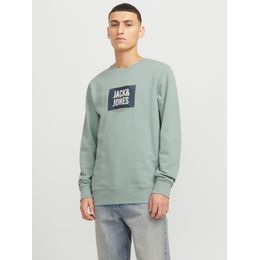 Jack & Jones Sweatshirt JACK & JONES "JJHUDSON &ndash; Sweatshirt mit Print, Rundhals und Kapuze", Herren, Gr. S, gr&uuml;n (iceberg gr&uuml;n), angeraute Sweatware, Obermaterial: 100% Baumwolle, bedruckt, regular fit, Rundhals, Rippb&uuml;ndchen, Sweatshirts Sweatshirt, Print, modisch, regular fit, angeraute Sweatware, Rundhals