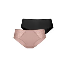 Hipster Dorina "Nadia", Damen, Gr. M, schwarz (pink, schwarz), Microfaser, Obermaterial: 86% Polyamid, 14% Elasthan, unifarben, k&ouml;rpernah, Unterhosen Hipster, 1x uni, 1x mit zartem Spitzenbesatz