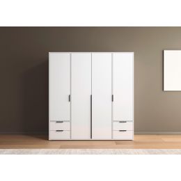 Dreht&uuml;renschrank Rauch "Kleiderschrank Schrank Garderobe W&auml;scheschrank NAGATA viel Stauraum", wei&szlig; (alpinwei&szlig;), B:187cm H:194cm T:53cm, Holzwerkstoff, Schr&auml;nke, Dreht&uuml;renschrank, mit Schubladen sowie Stangengriffen TOPSELLER MADE IN GERMANY