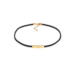 Choker Elli "Halskette Textil Choker Band Platte Schwarz 925 Silber" Gr. 32, gold, Halsketten, Damen, ohne Stein, Silber 925 (Sterlingsilber), Choker