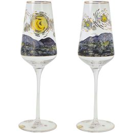 Sektglas Goebel "Sektglas Vincent Van Gogh -Sternennacht", bunt, B:7,5cm H:23,5cm, Glas, Trinkgef&auml;&szlig;e, Sektglas