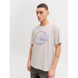 Jack & Jones Rundhalsshirt JACK & JONES "JJELOGO TEE SS O-NECK 2 COL SS26 SN", Herren, Gr. M, moonbeam, Jersey, Obermaterial: 100% Baumwolle, bedruckt, unifarben, Rundhals, Shirts Rundhalsshirt, mit Grafikprint
