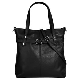 Shopper CLUTY, Damen, Gr. B/H/T: 30cm x 31cm x 11cm onesize, schwarz, Leder, leicht gl&auml;nzend, unifarben, Taschen Shopper, echt Leder, Made in Italy