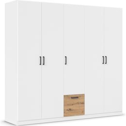 Dreht&uuml;renschrank Rauch "Kleiderschrank Schrank Garderobe W&auml;scheschrank BARI", wei&szlig; (alpinwei&szlig;, eiche artisan), B:225cm H:210cm T:54cm, Holzwerkstoff, Schr&auml;nke, Dreht&uuml;renschrank, mit Schubasten mittig, moderner Griff in Graumetallic MADE IN GERMANY