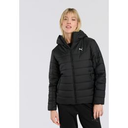 Winterjacke Puma "ESS HOODED PADDED JACKET", Damen, Gr. M, schwarz (Puma schwarz), Taft, Obermaterial: 100% Polyester, unifarben, regular fit normal, Jacken Winterjacke, mit Kapuze, mit Eingrifftaschen, mit Rei&szlig;verschluss