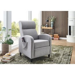 Relaxsessel "Tom", grau (hellgrau), B:65cm H:102cm T:90cm, ATLANTIC HOME COLLECTION, Sessel, Relaxsessel, mit Relaxfunktion, inklusive seitlicher Tasche, TV-Sessel mit Funktion