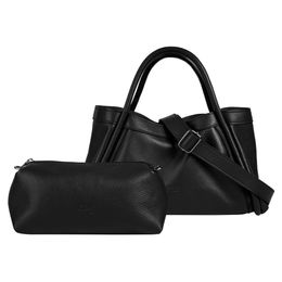 Henkeltasche CLUTY "2 in 1", Damen, Gr. B/H/T: 34cm x 20cm x 13cm onesize, schwarz, Leder, leicht gl&auml;nzend, unifarben, Taschen Henkeltasche, echt Leder, Made in Italy