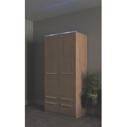 Kleiderschrank Priess "Schrank Garderobe W&auml;scheschrank Barcelona in 5 Breiten", braun (edelbuchefarben), B:94cm H:193cm T:54cm, Holzwerkstoff, Schr&auml;nke, Kleiderschrank, viel Stauraum, ger&auml;umige Schubk&auml;sten, mit Spiegel, MADE IN GERMANY