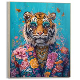 Wandbild Reinders "Gekleideter Tiger", bunt (farbe bild(er): mehrfarbig), B:50cm H:40cm T:3cm, Bilder, Wandbild, Wohnzimmer - Mehrfarbig - MDF - Tiere - 50x40 cm