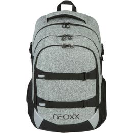 Schulrucksack neoxx "Active Pro", M&auml;dchen, Gr. B/H/T: 31cm x 45,5cm x 24cm, grau (wool fhe world), Polyester, Rucks&auml;cke Schulrucksack