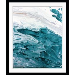 Bild queence "Wavery", blau (farbe rahmen: schwarz, farbe bild(er): blau), B:40cm H:50cm, Acrylglas, Holz, Papier, Bilder, Bild, HD Premium Poster-Druck inkl. Holzrahmen